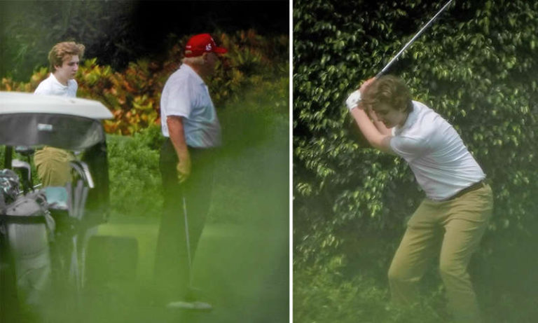 Barron Trump, 15, joins Donald on the golf course in Palm Beach